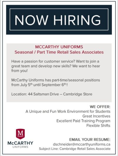 McCarthy Uniforms Cambridge - Now Hiring - Monsignor Doyle C.S.S.